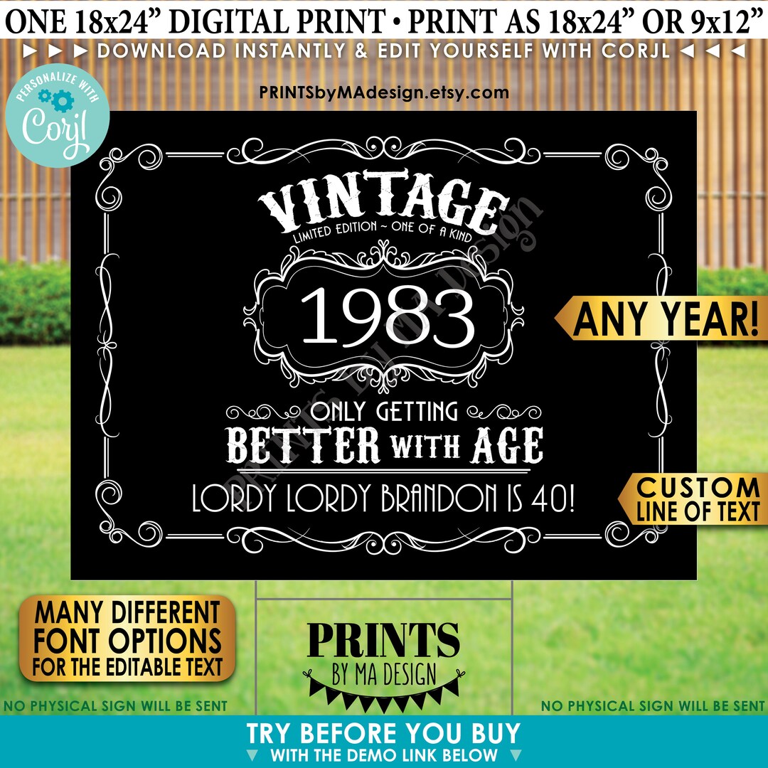 Vintage Birthday Sign, Better With Age Liquor Themed Bday Party, One ...