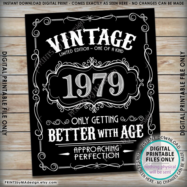 1979 Birthday Sign, Better With Age Vintage Birthday Poster, Whiskey ...