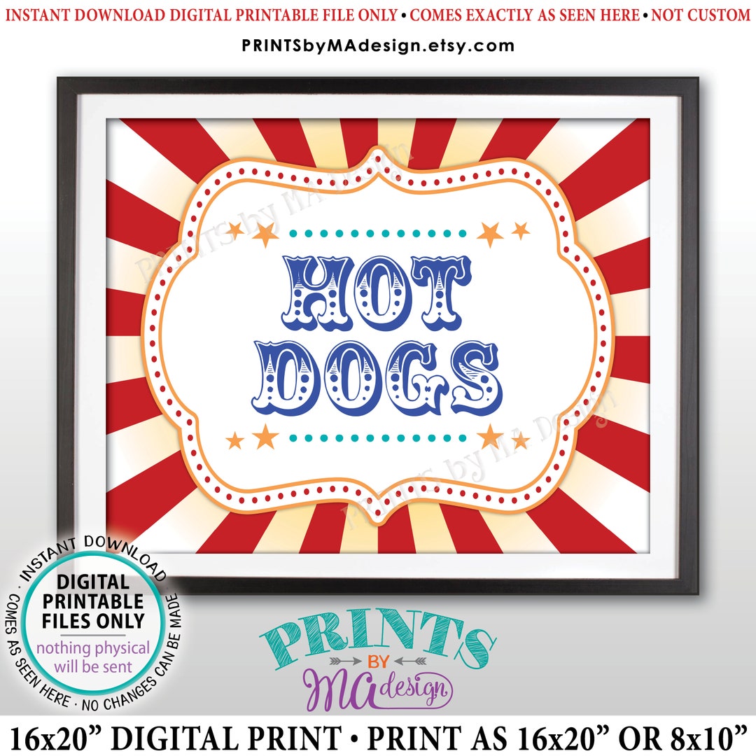 Hot Dogs Carnival Food Sign, Hot Dog Food Carnival Theme Party, Grab a ...