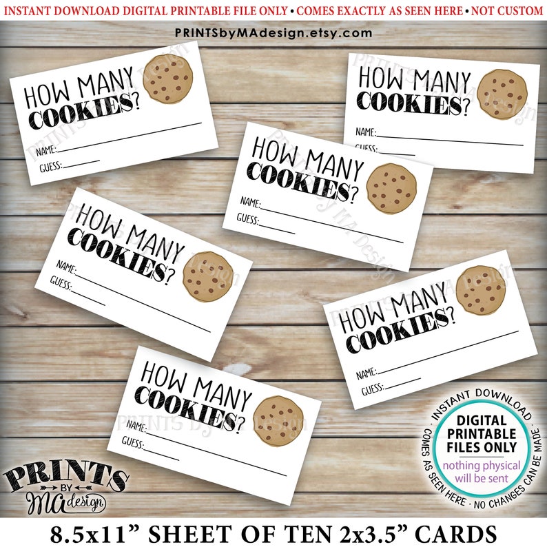 Guess How Many Cookies Cards Cookie Guessing Game Ten - Etsy