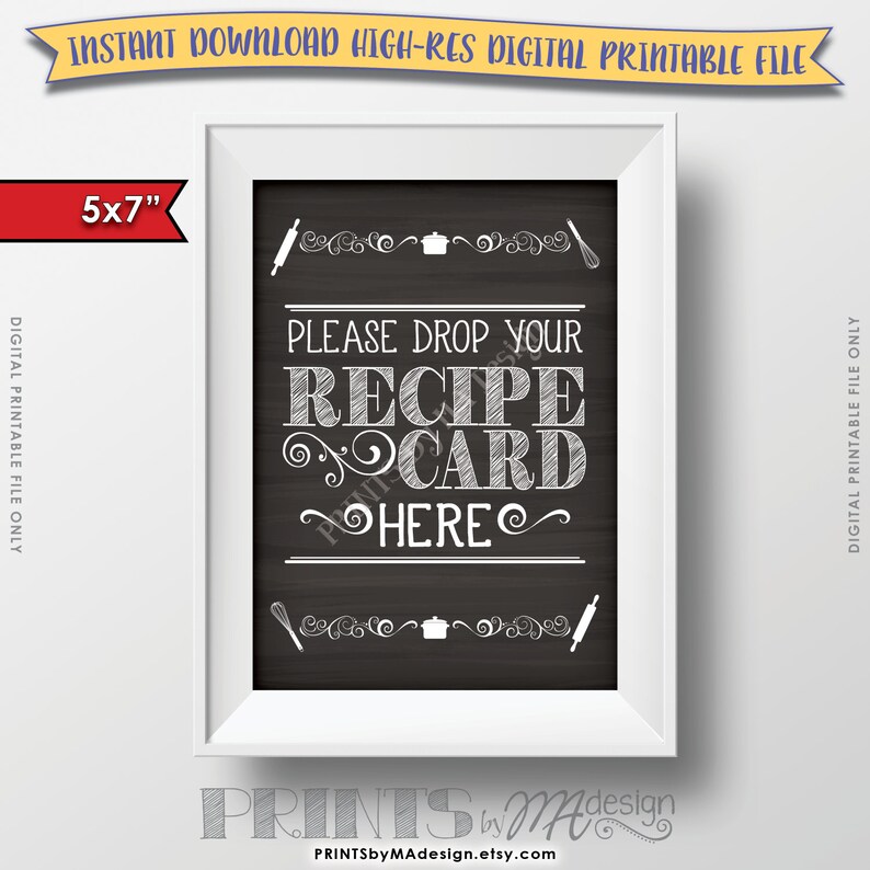 Drop Your Recipe Card Here Sign, Recipe Card Drop-off, Wedding Bridal ...