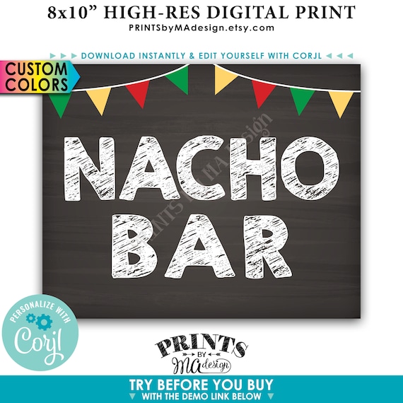 Nacho Bar Sign Nachos Sign With Flags Cinco De Mayo Fiesta | Etsy
