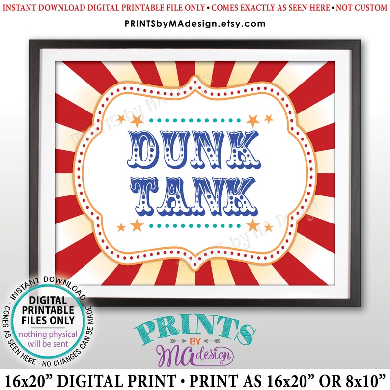 Dunk Tank Carnival Party Sign, Carnival Games, Circus Party Dunk Tank ...