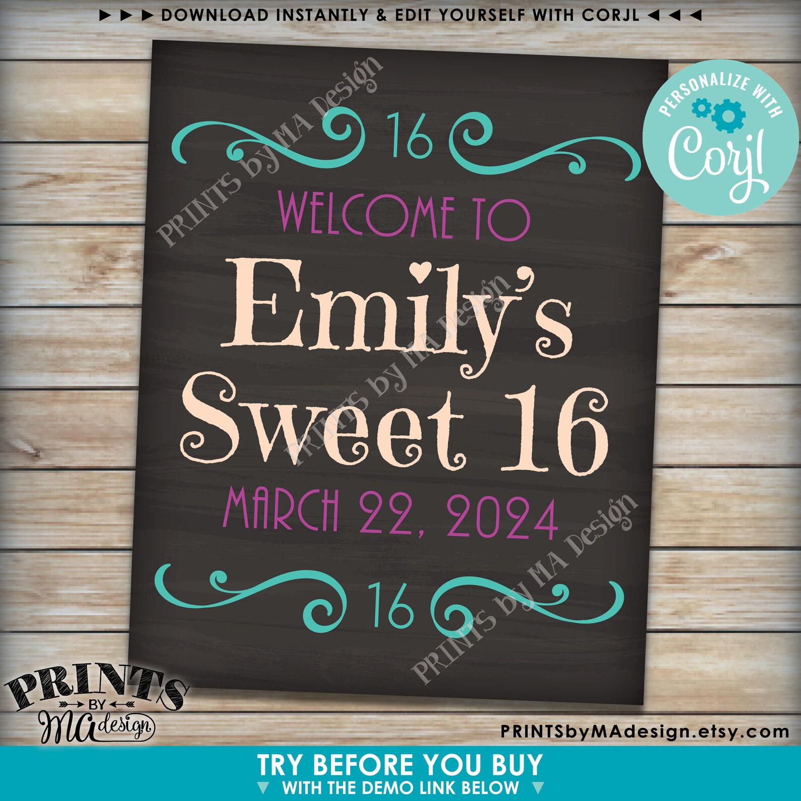Editable Sweet Sixteen Welcome Sign Celebrate Sweet Sixteen - Etsy