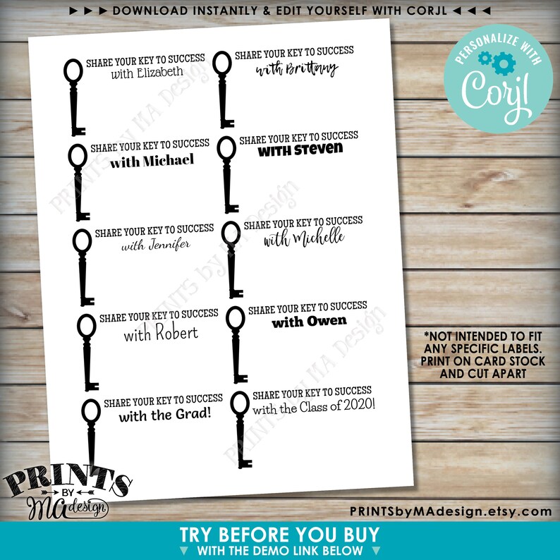 Editable Key to Success Cards, Have Guests Share Their Key to Success ...