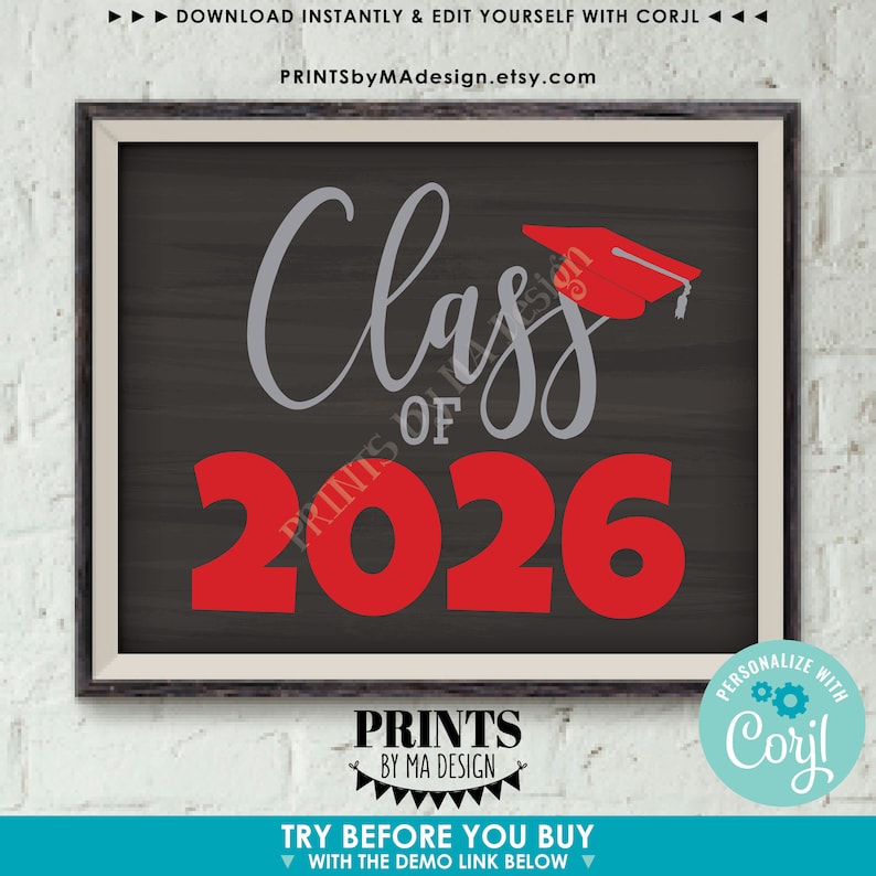 Editable Class of Year Sign Any Year Custom PRINTABLE | Etsy