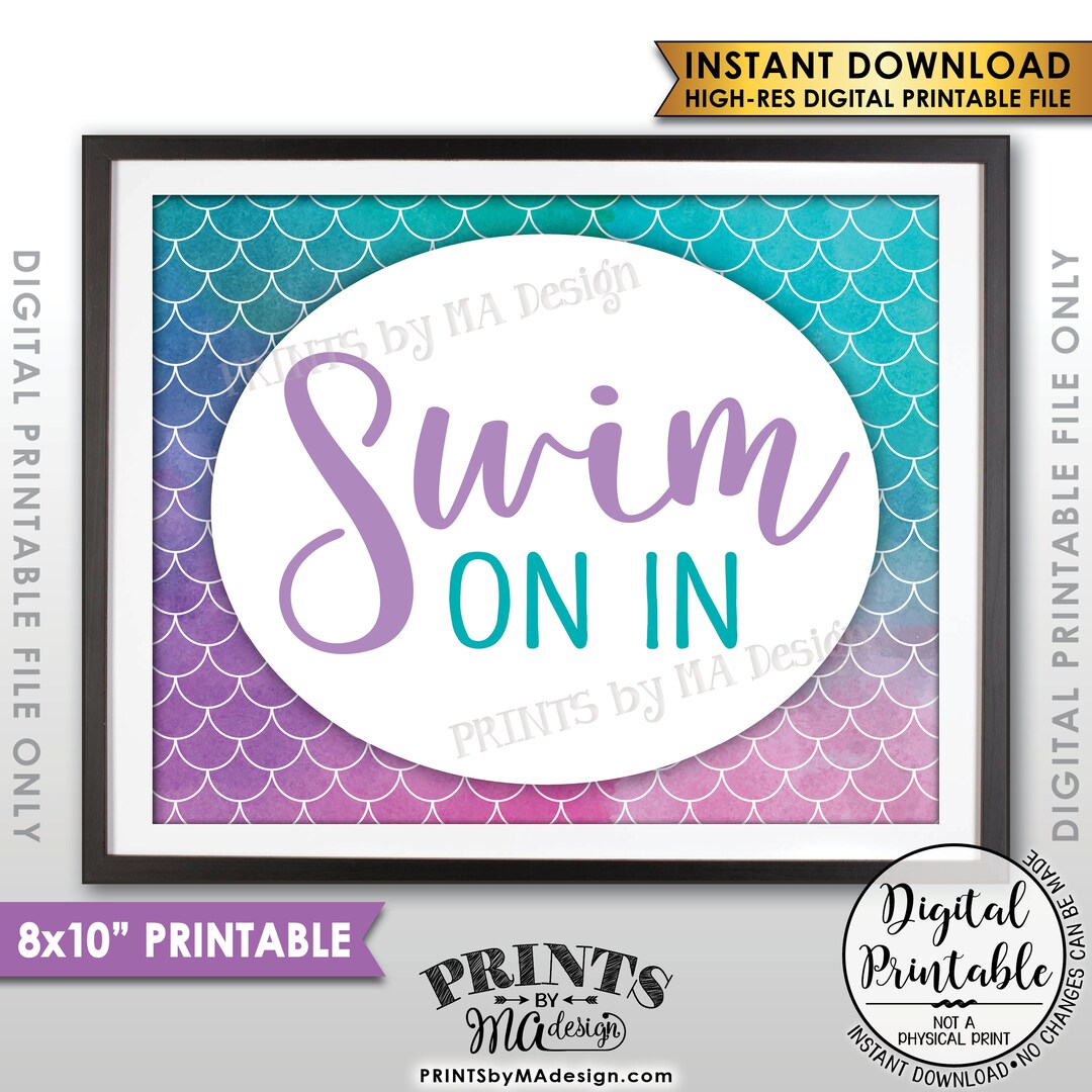 Mermaid Party Sign, Swim on in Mermaid Welcome Sign, Mermaid Birthday ...
