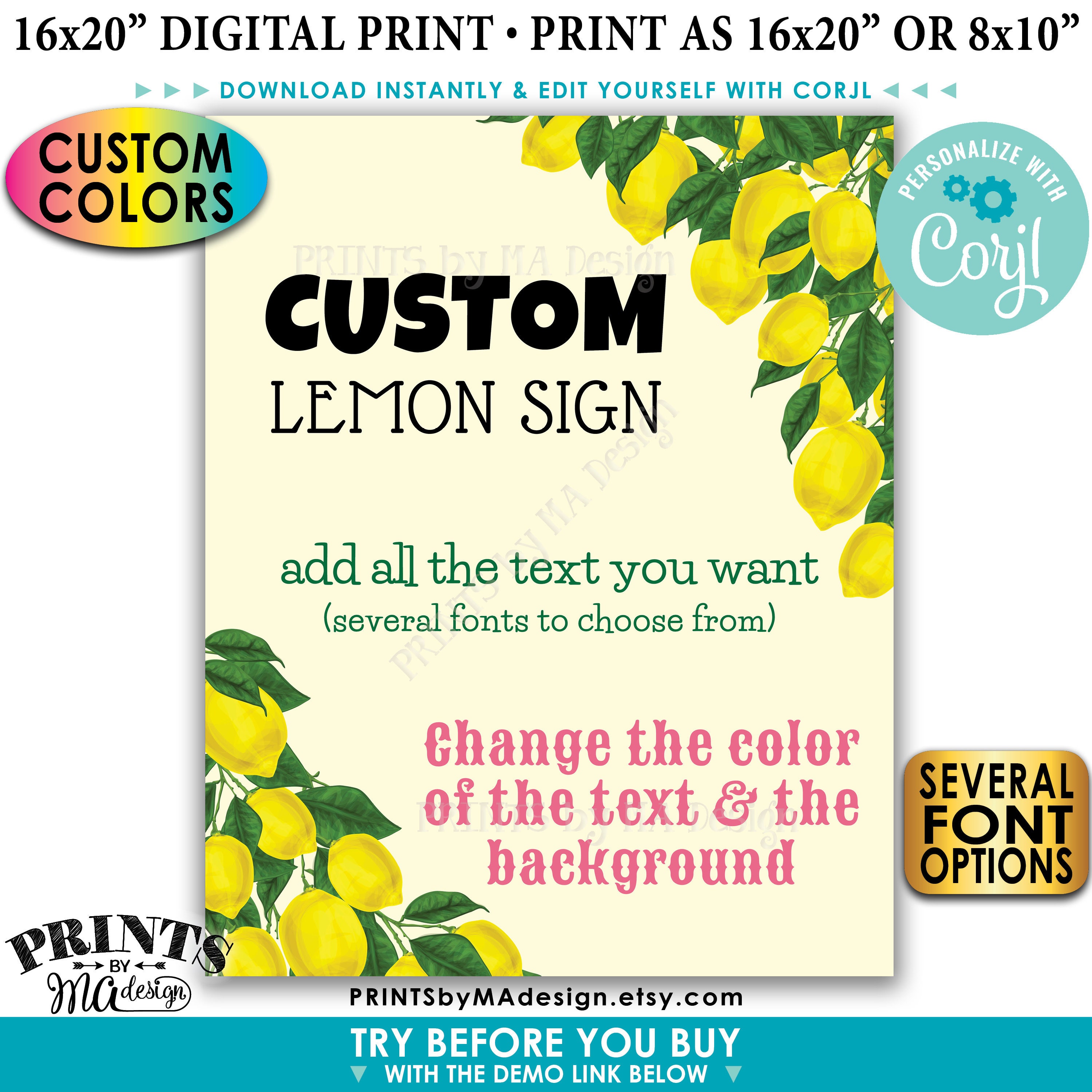 Custom Lemon Sign Choose Your Text Custom Colors Lemonade | Etsy