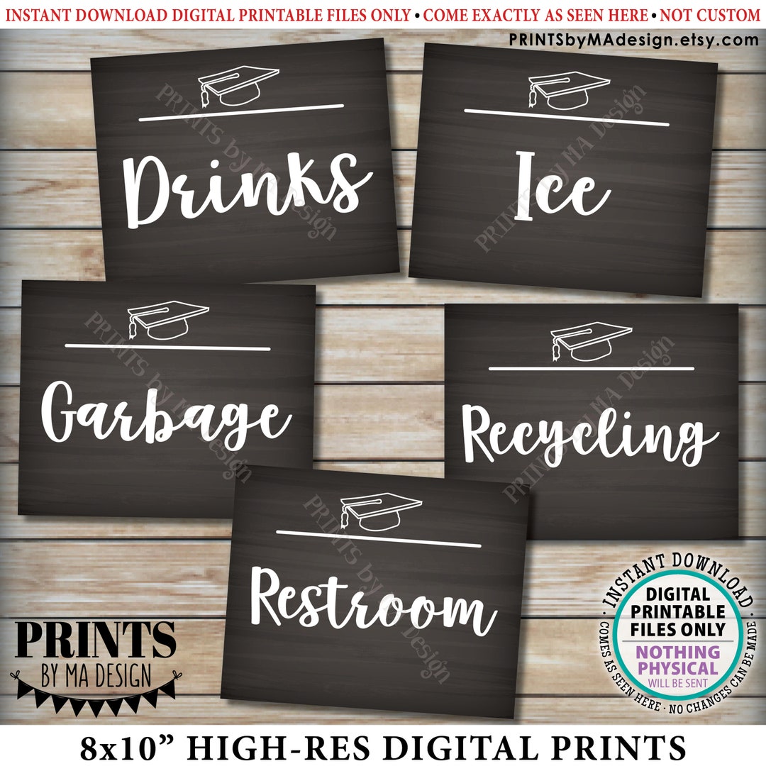 Graduation Beverage Station Signs, Drinks, Ice, Garbage, Recycling ...