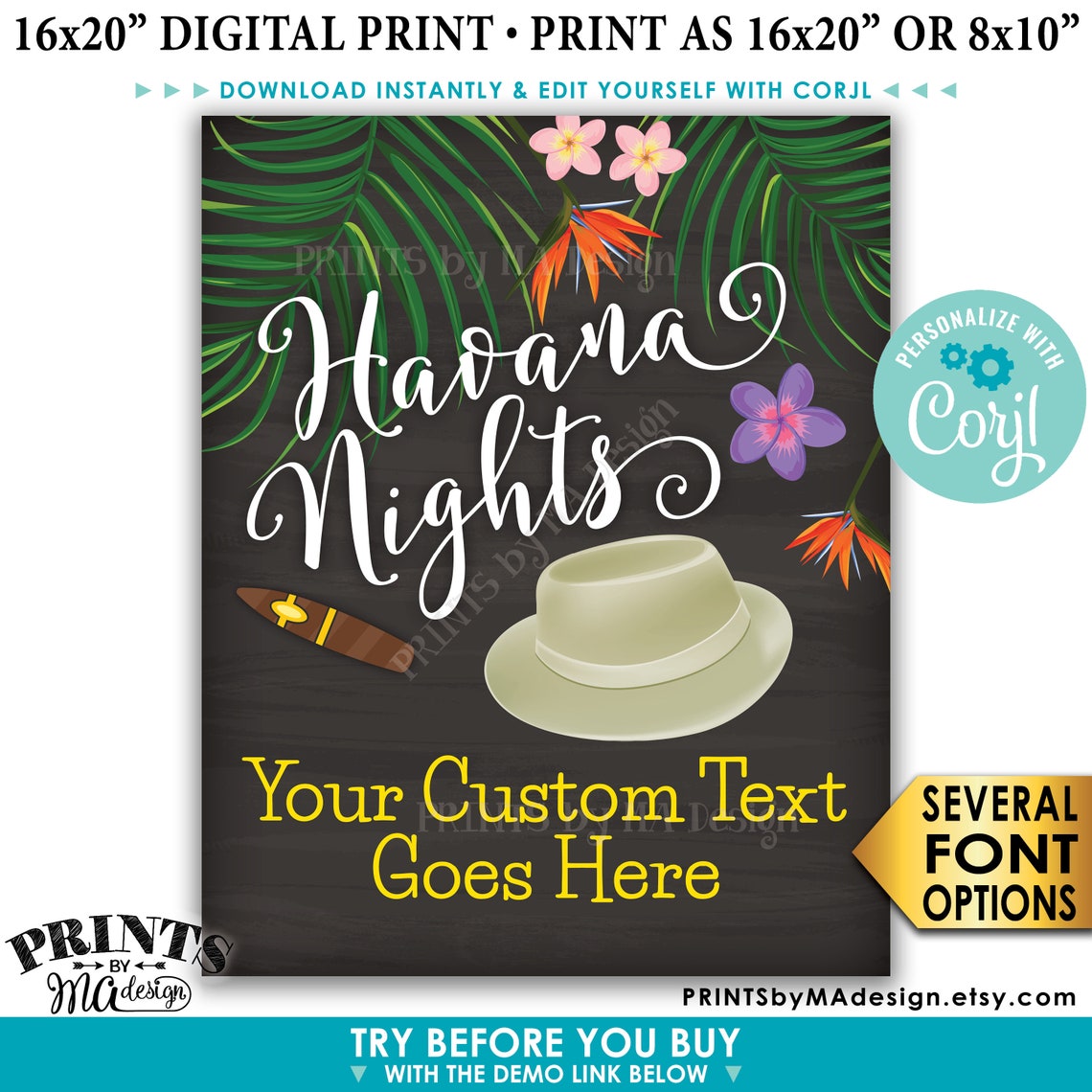 Havana Nights Sign Custom PRINTABLE 8x10/16x20 Chalkboard - Etsy Hong Kong