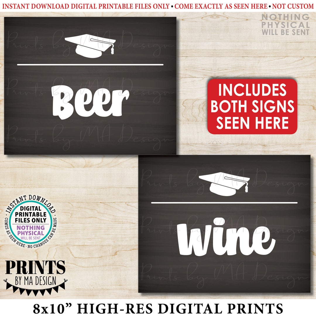 Beverage Station Signs, Beer & Wine Signs, Graduation Party Drink Signs ...