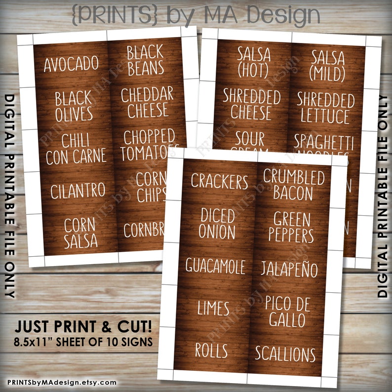 Chili Bar Sign and Labels Chili Buffet Build Your Own Bowl - Etsy