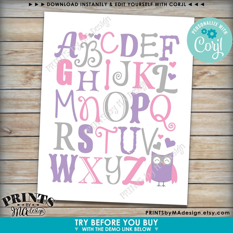 Owl Themed Alphabet Decor Nursery Decoration Baby Shower | Etsy