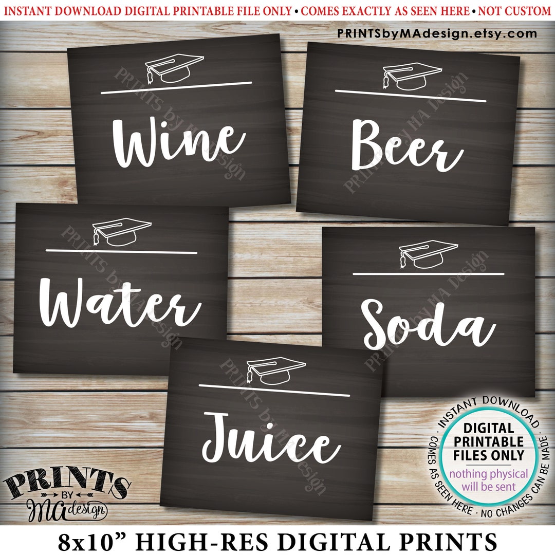 Beverage Station Signs, Graduation Party Drink Signs, Soda Juice Water ...