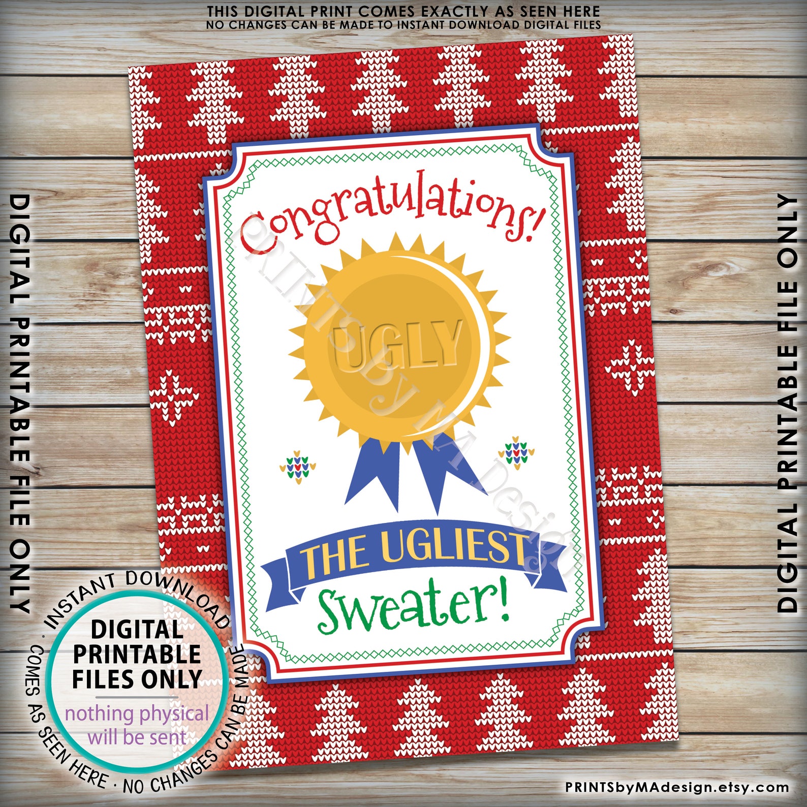 Ugly Christmas Sweater Award Winner of the Ugliest Sweater Contest Ugly ...