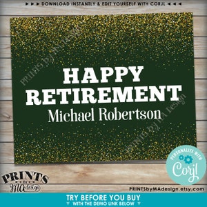 Happy Retirement Sign, Retirement Party Decorations, Gold Glitter ...