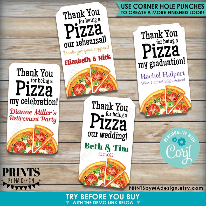 Edtaible Pizza Tags or Cards Pizza Party Favor Custom Text - Etsy