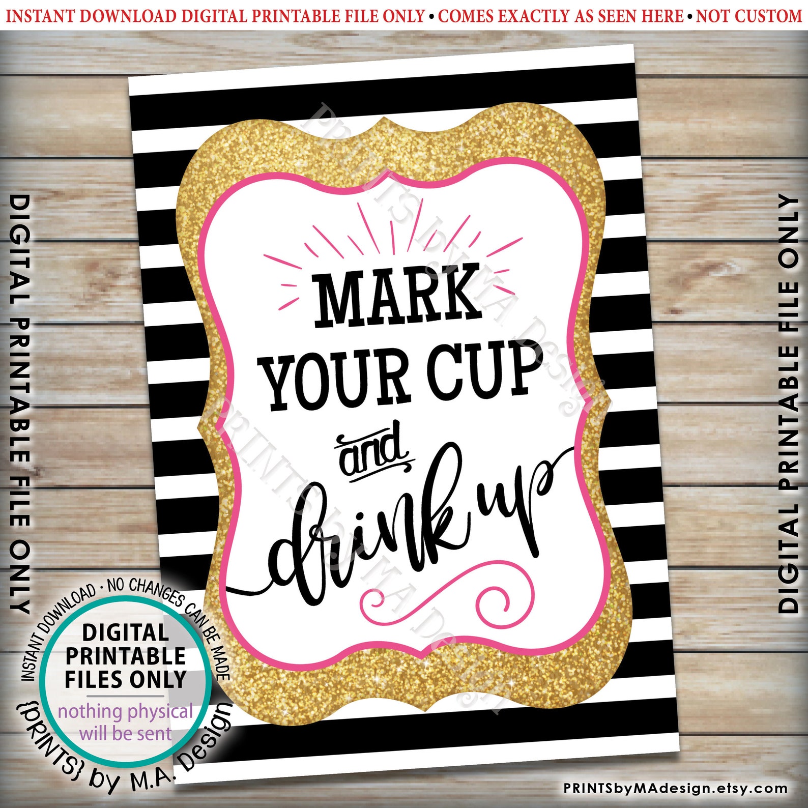 Mark Your Cup and Drink up Sign, Write Your Name on a Cup, PRINTABLE ...