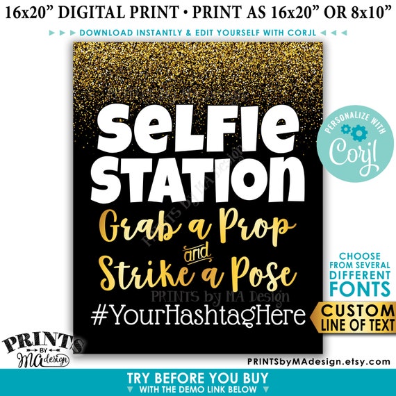 Selfie Station Sign Grab a Prop & Strike a Pose Custom Line | Etsy