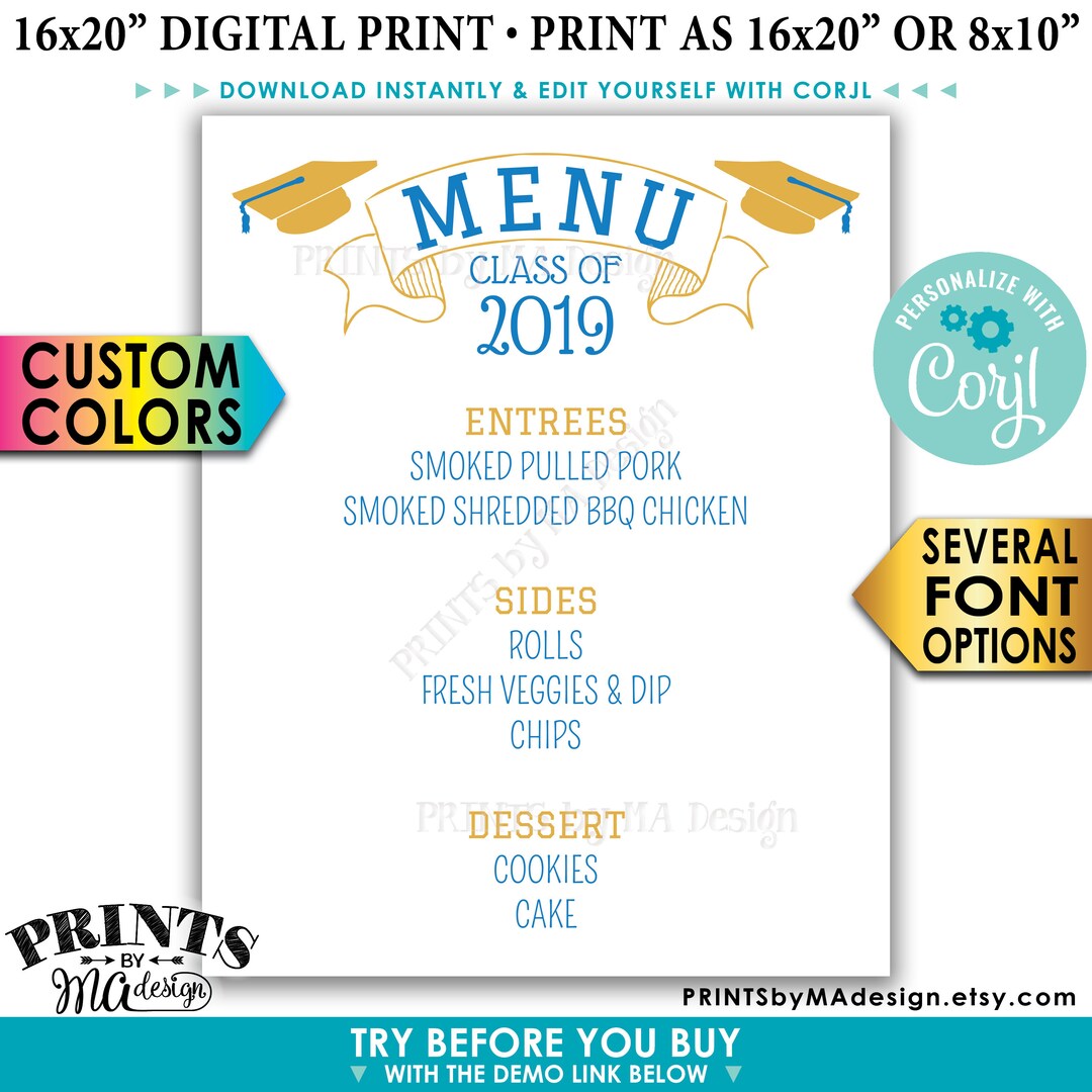 Editable Grad Menu Board, Graduation Party Menu for Reunion, Custom ...