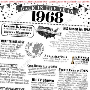 Back in the Year 1968 Poster Board, Remember 1968 Sign, Flashback to ...