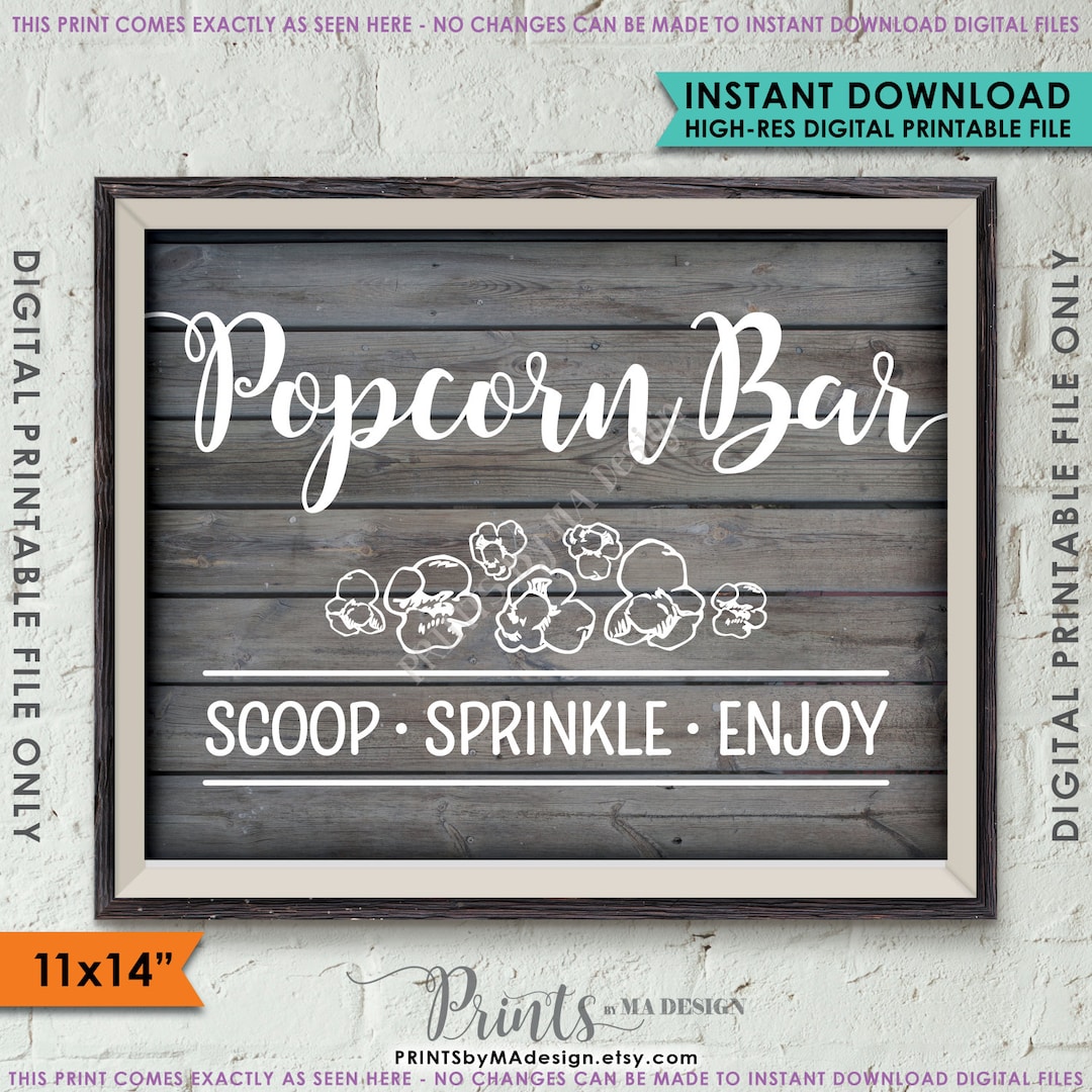 Popcorn Bar Sign, Popcorn Bar Directions, Wedding Popcorn Toppings ...