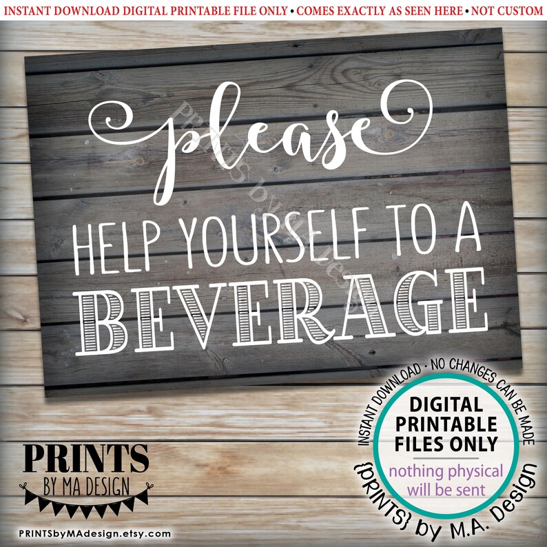 Beverage Station Sign Please Help Yourself to a Beverage - Etsy