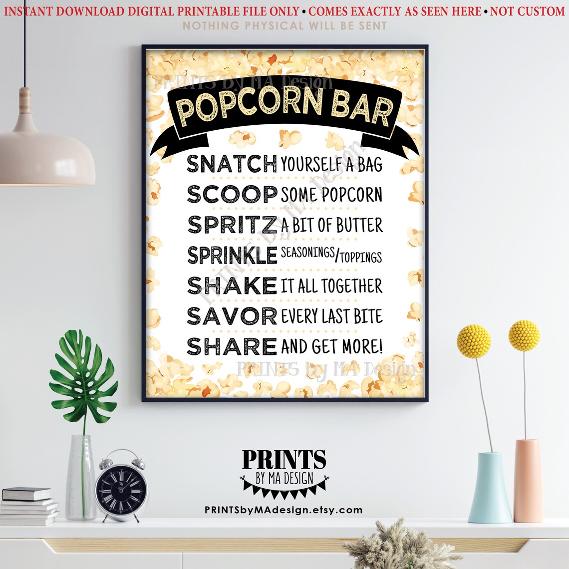Popcorn Bar Sign, Make Your Own Popcorn Directions, Movie Theater ...