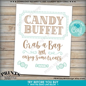 Candy Buffet Sign, Grab a Bag & Enjoy Some Treats Sign, Candy Bar Sign ...