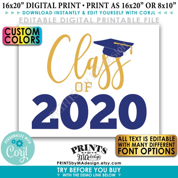 Editable Class Of Year Sign Any Year Graduating Year Custom | Etsy