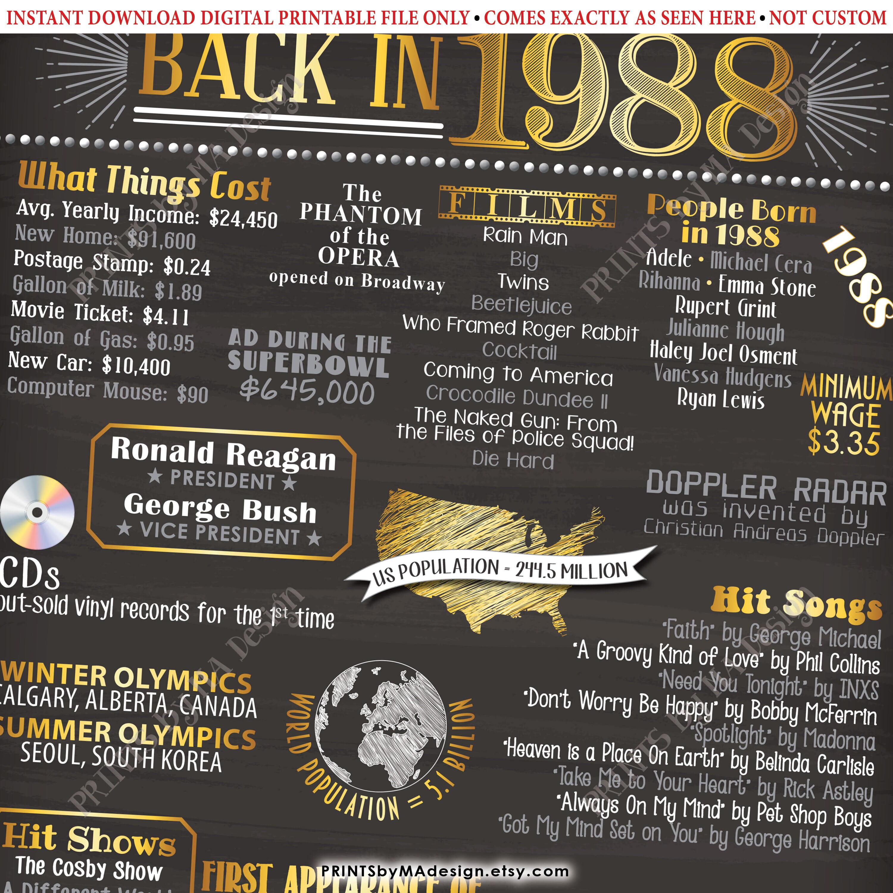 Back in 1988 Poster Board, Flashback to 1988, Remember the Year 1988 ...