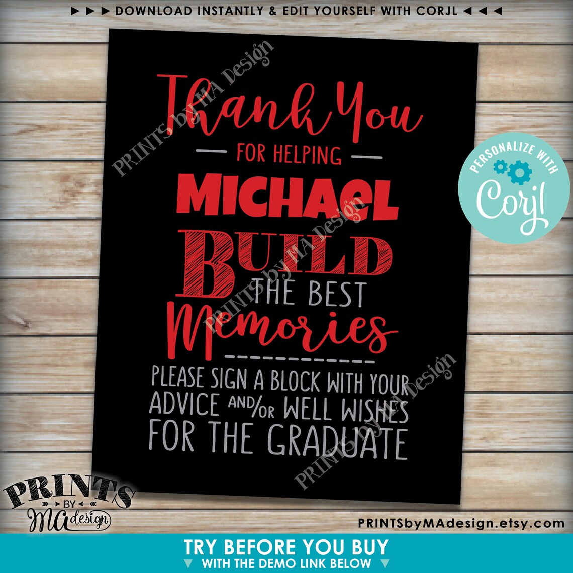 Sign a Block Graduation Party Decoration Thanks for Building - Etsy