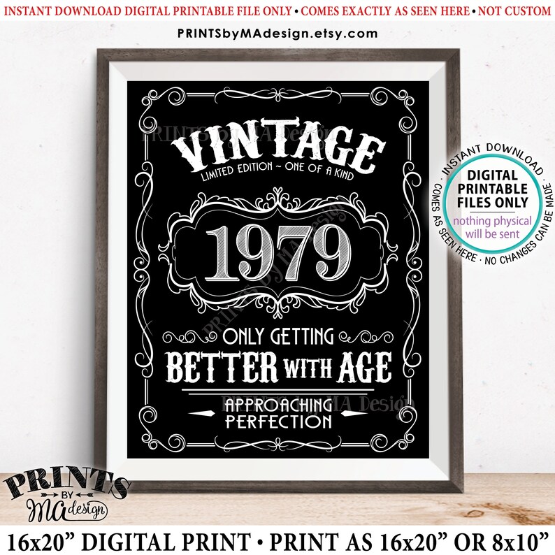 1979 Birthday Sign, Better With Age Vintage Birthday Poster, Whiskey ...