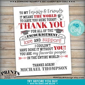 Graduation Party Thank You Sign, Thanks From the Graduate Poster ...