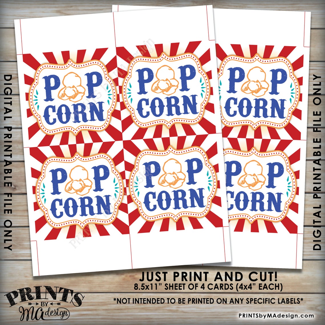 Popcorn Signs Popcorn Favors Popcorn Treat Bag Tags Popcorn - Etsy