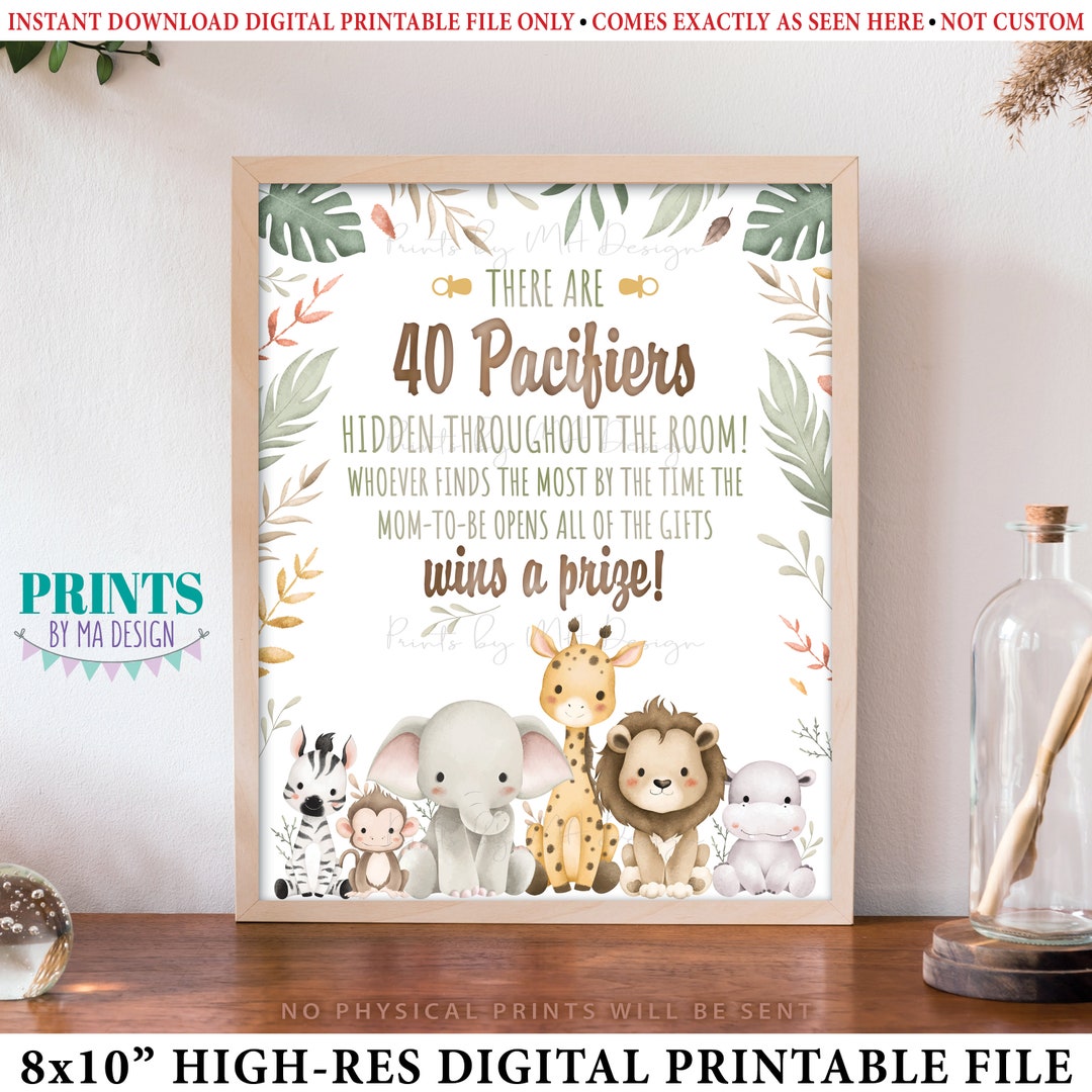 Baby Shower Pacifier Hunt Game Sign, Scavenger Hunt, Find the Pacifiers ...