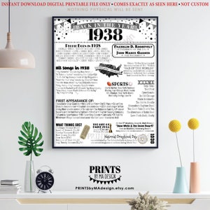 Back in the Year 1938 Poster Board, Remember 1938 Sign, Flashback to ...