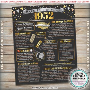 Back in the Year 1952 Poster Board, Remember 1952 Sign, Flashback to ...