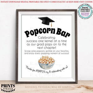 Graduation Popcorn Bar Sign, Scoop Sprinkle Enjoy Popcorn Menu, Punny ...