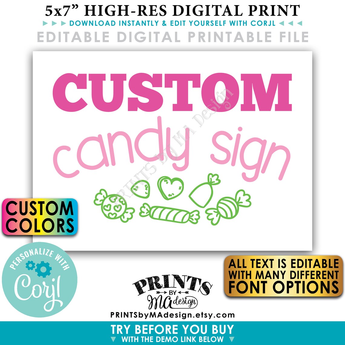 Editable Candy Sign Custom Candy Display All Text Can Be - Etsy