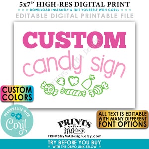 Editable Candy Sign, Custom Candy Display, All Text Can Be Edited ...