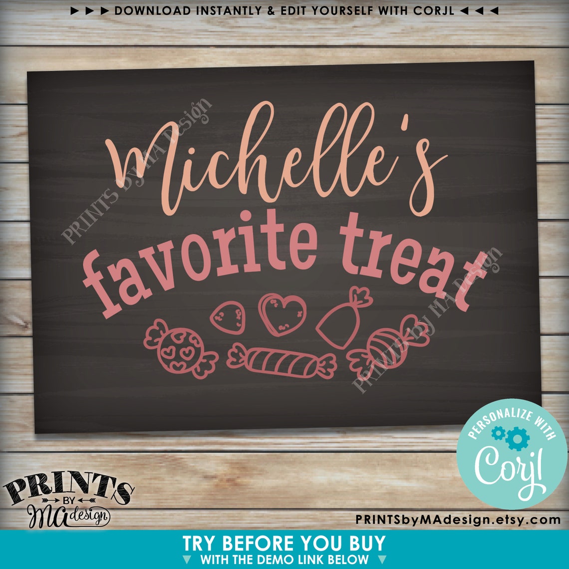 Editable Candy Sign, Custom Candy Display, All Text Can Be Edited ...