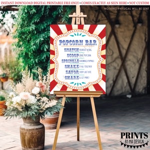 Carnival Popcorn Bar Sign, Popcorn Toppings, Directions, Circus ...