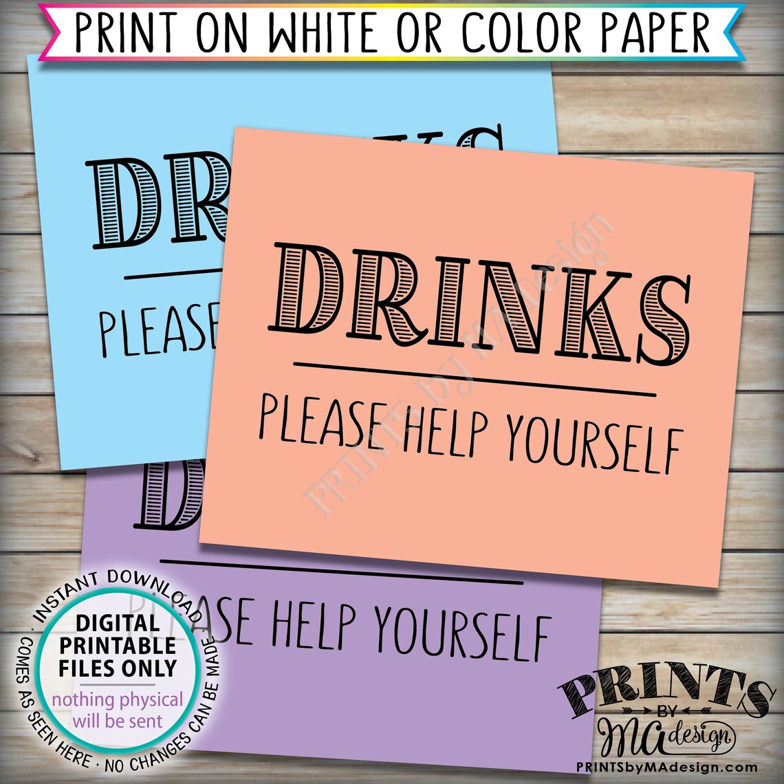 Drinks Sign, Please Help Yourself to a Beverage Station Sign, PRINTABLE ...