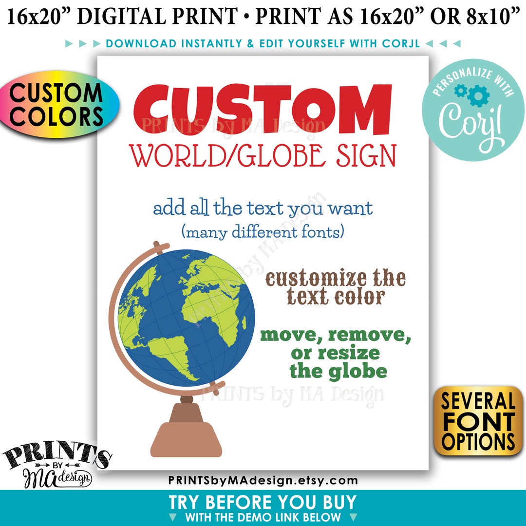 Custom World or Globe Sign, Choose Your Text, Create One Custom ...