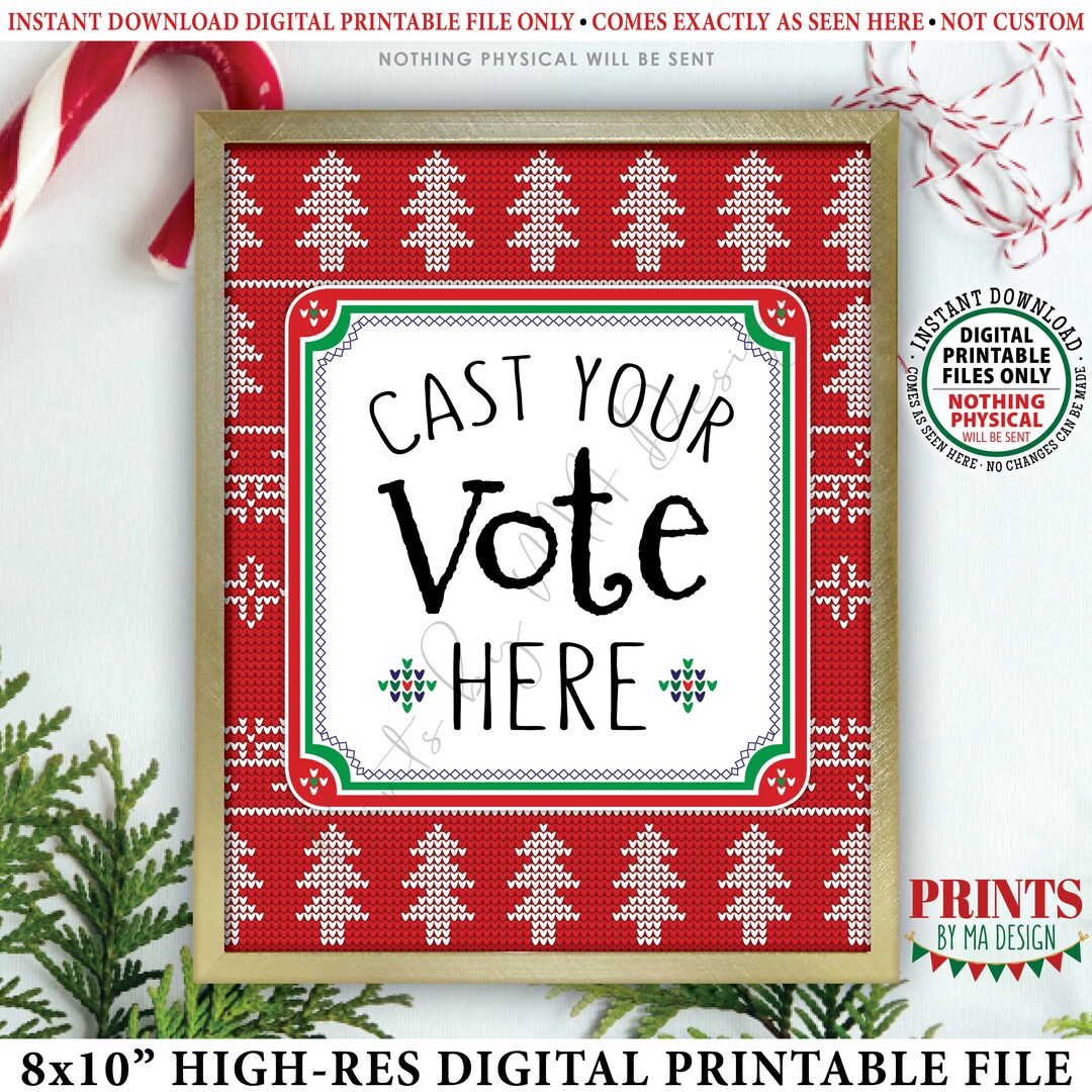 Cast Your Vote Here Ugly Christmas Sweater Voting Sign, Ugliest, Most ...