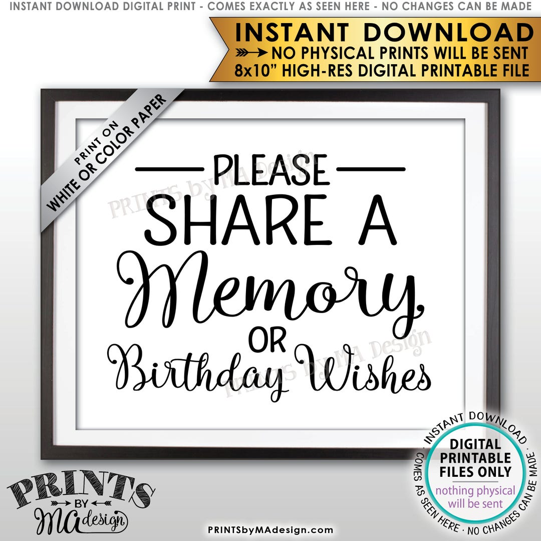 Share a Memory or Birthday Wishes Sign, Write a Memory, Share Memories ...