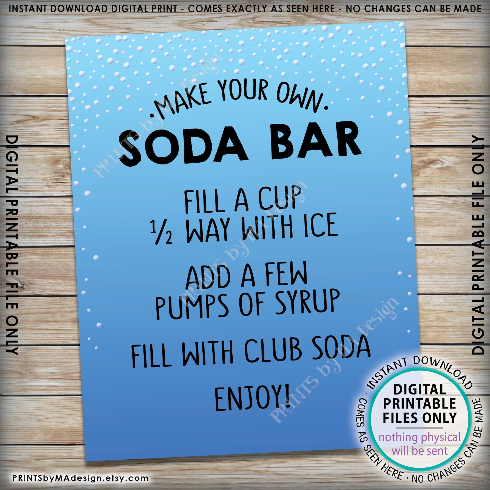 Blue Soda Bar Sign Make Your Own Soda Blue Bubbly Fun Fizzy | Etsy