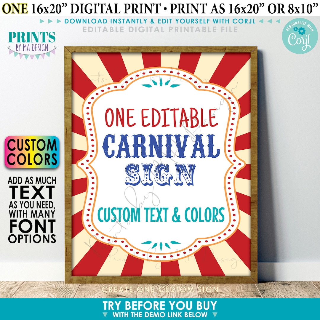 Custom Carnival Sign, Carnival Theme Party Sign, Circus Birthday Party ...