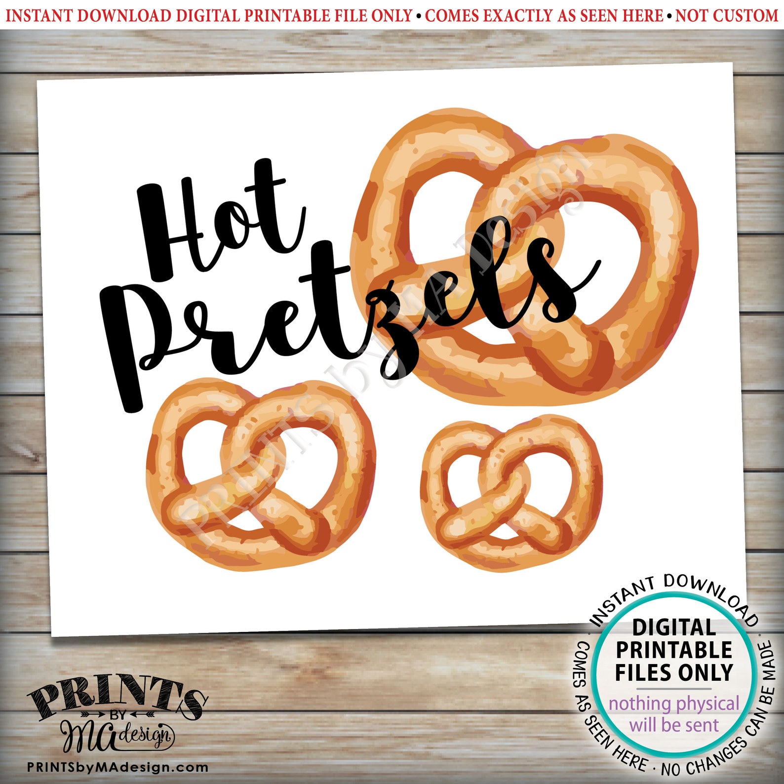 Hot Pretzels Sign, PRINTABLE 8x10” Watercolor Style Soft Pretzel Sign ...